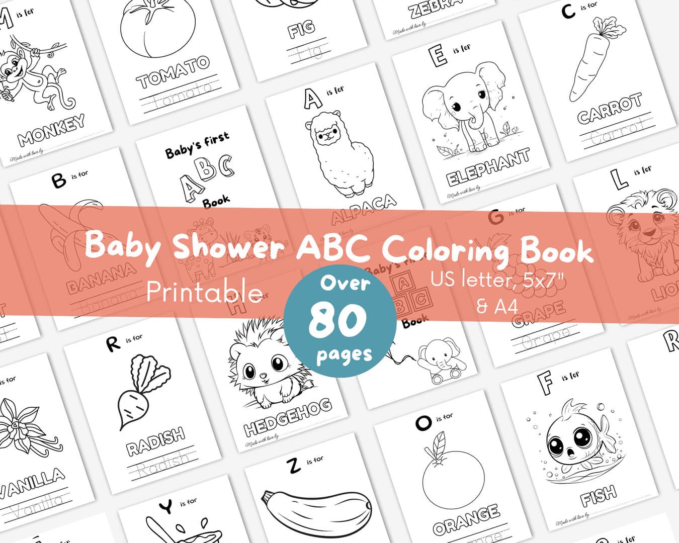 ABC Baby shower coloring book | Babys first ABC book | Baby shower ...