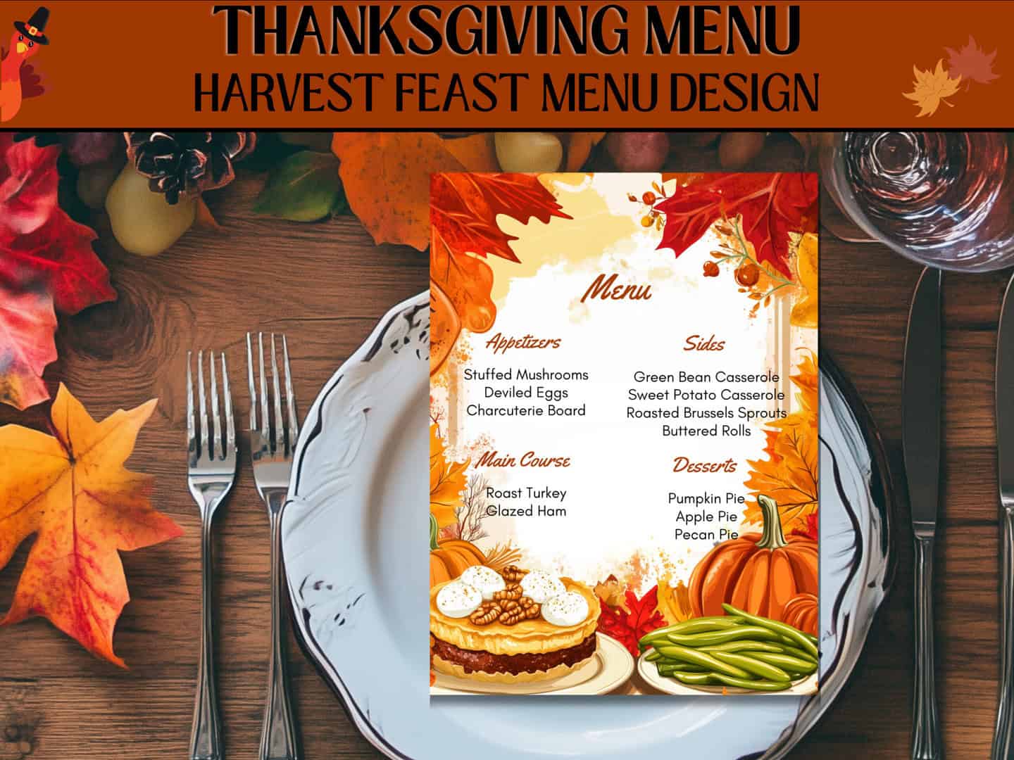 Editable Thanksgiving Menu Template, Fall Dinner Menu Card, Printable ...