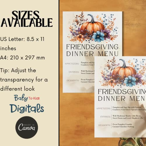 Editable Thanksgiving Menu Template, Rustic Blooms and Pumpkins Menu ...