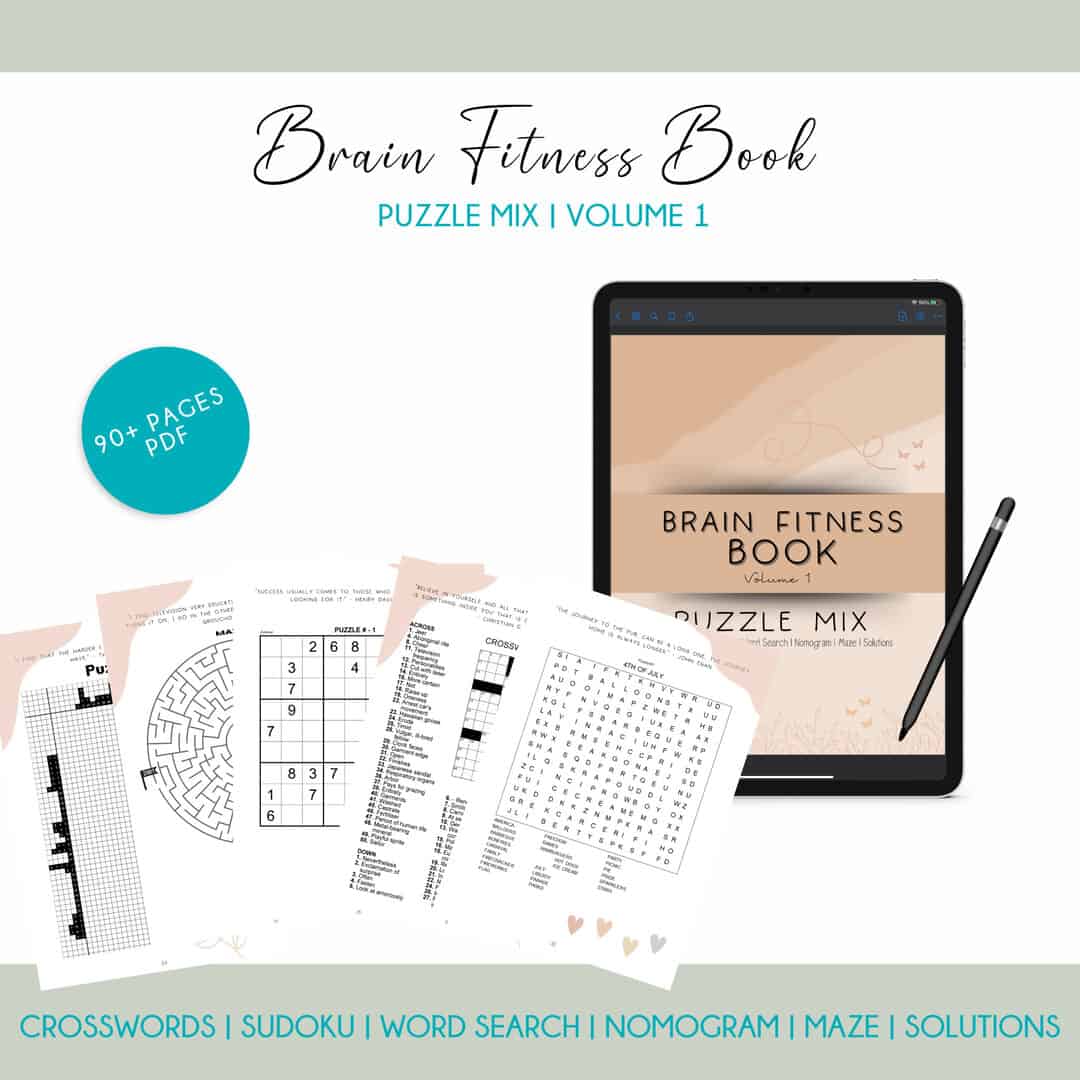 Brain Fitness Puzzle Book Volume 1 | 96 Pages | Printable Puzzles | Mix ...