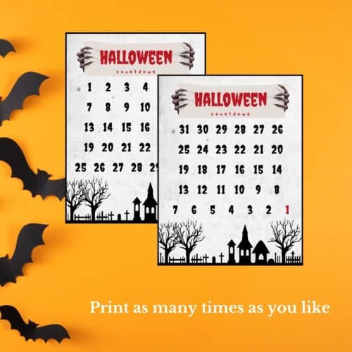 Halloween Countdown Calendar - Skeleton hands edition printable - Temzli