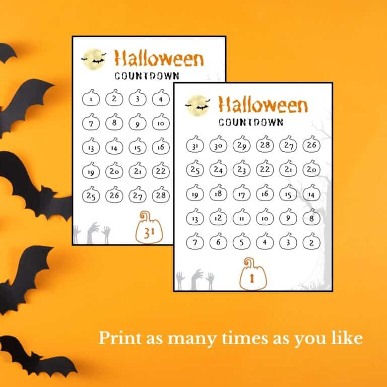 Printable Halloween Countdown calendar - Pumpkin edition - Temzli
