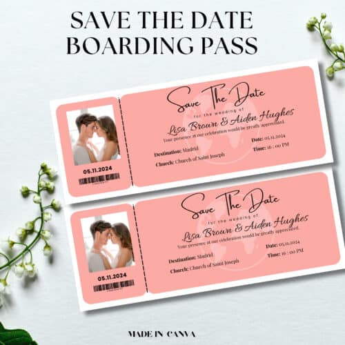 Minimalistic Boarding Pass Wedding Invitation Template | Editable Canva ...