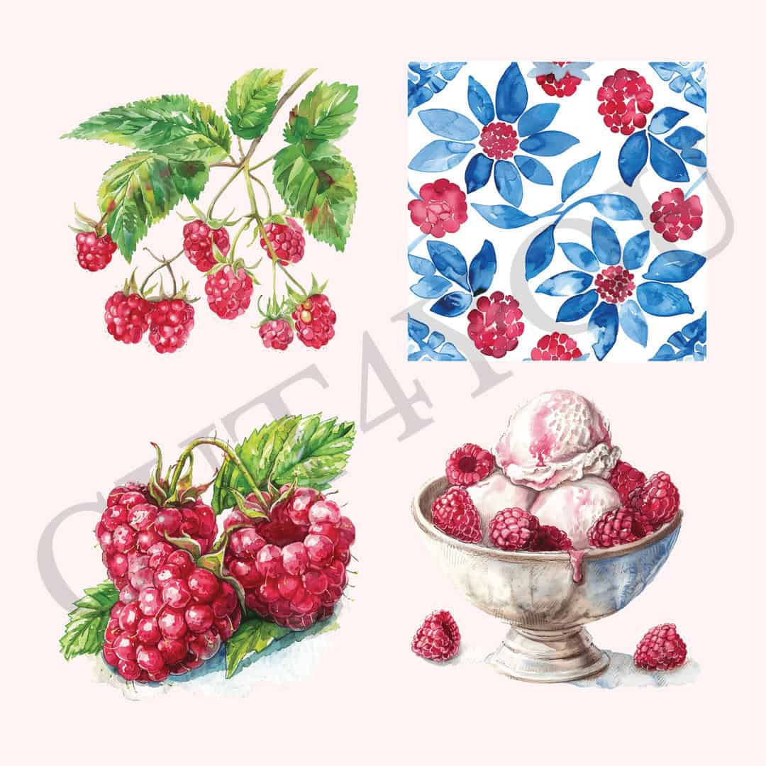 Raspberries Watercolor Clipart - 20 PNG Images of Refreshing Summer ...