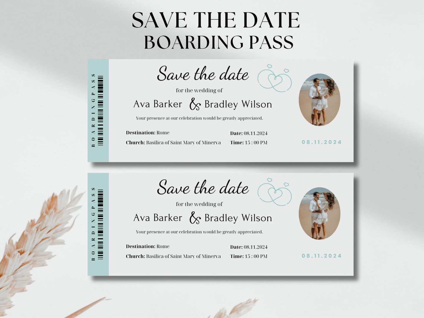 Minimalistic Boarding Pass Wedding Invitation Template | Editable Canva ...