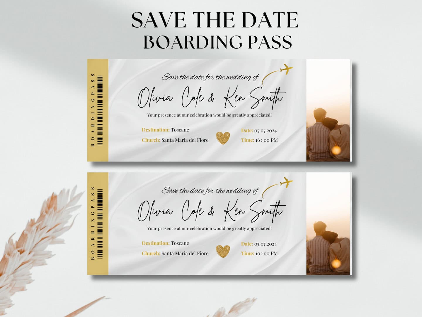 Romantic Boarding Pass Wedding Invitation Template | Editable Canva ...