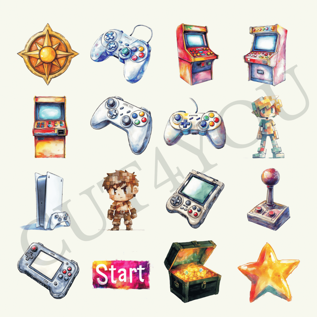 Watercolor video games png, Arcade game clipart, Computer clipart ...