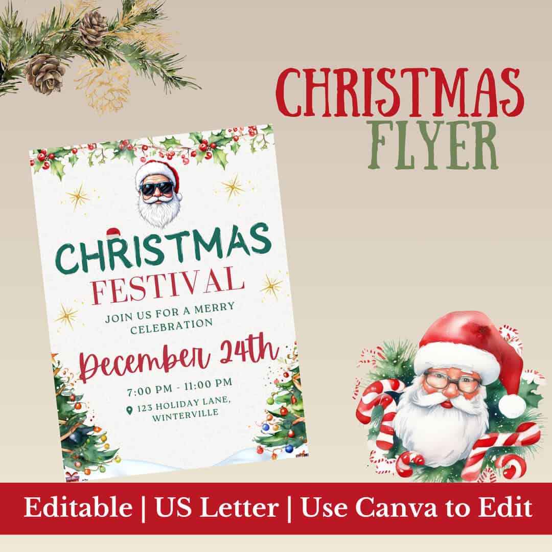 Christmas Flyer Festival, December bookings flyer, Holiday flyer canva ...