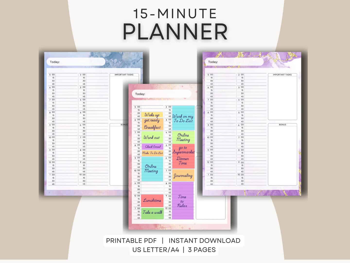 15-Minute Planner Printable A4/US Letter | Appointment Tracker | Daily ...