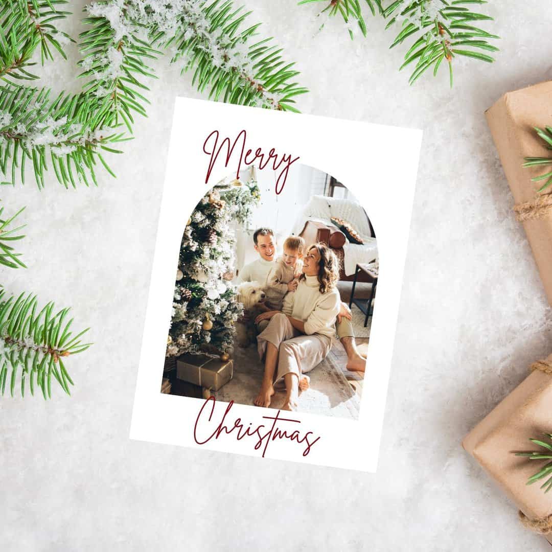 Customizable Christmas Card Template with photo arch - Editable in ...