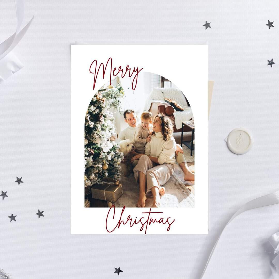 Customizable Christmas Card Template with photo arch - Editable in ...