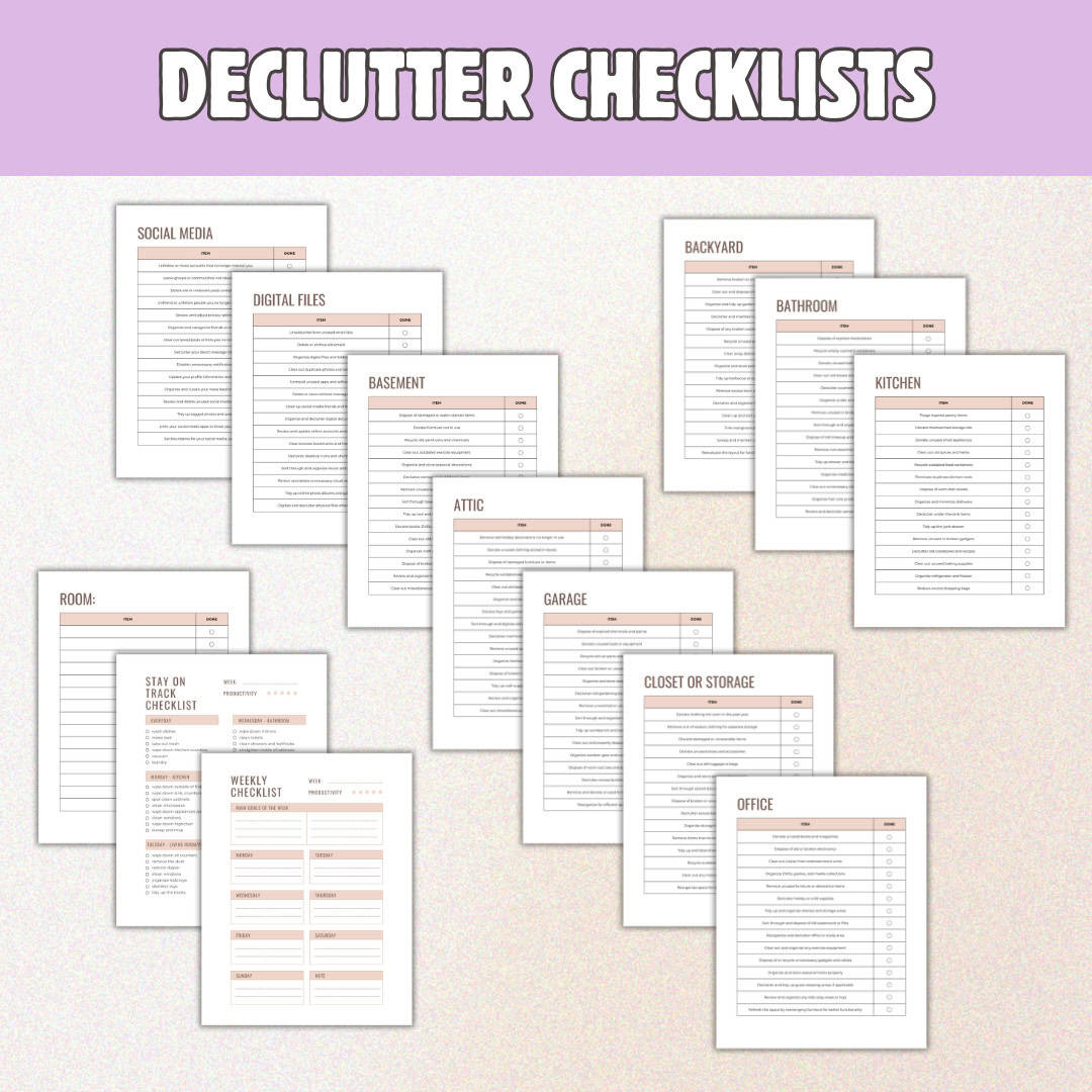 19 Declutter Checklists, Weekly Cleaning Schedule, Printable Checklist, Digital Download ...