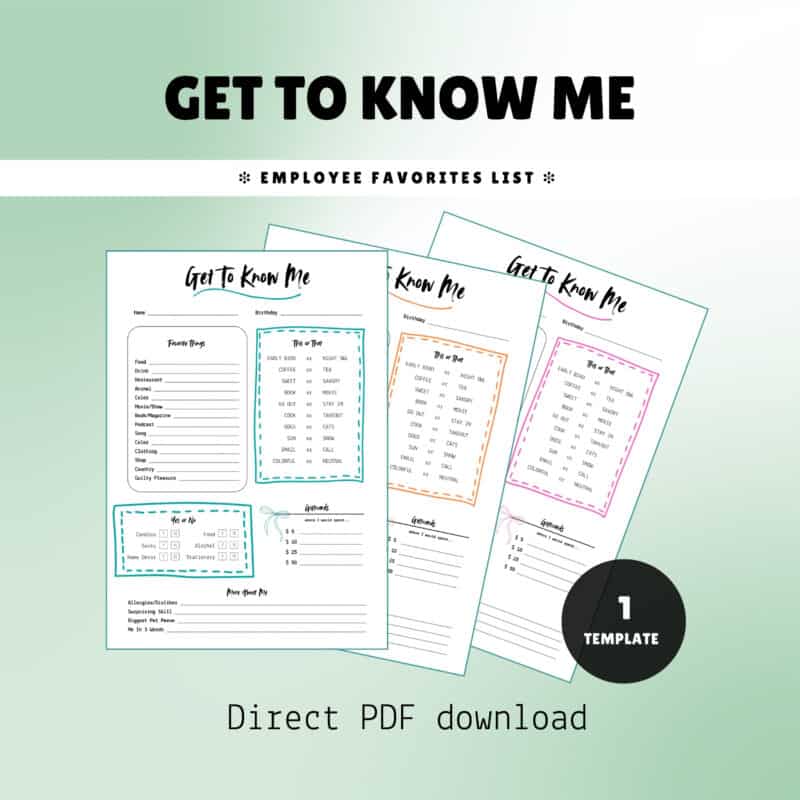 Get To Know Me Questionnaire Printable for Team Building and Gift ...
