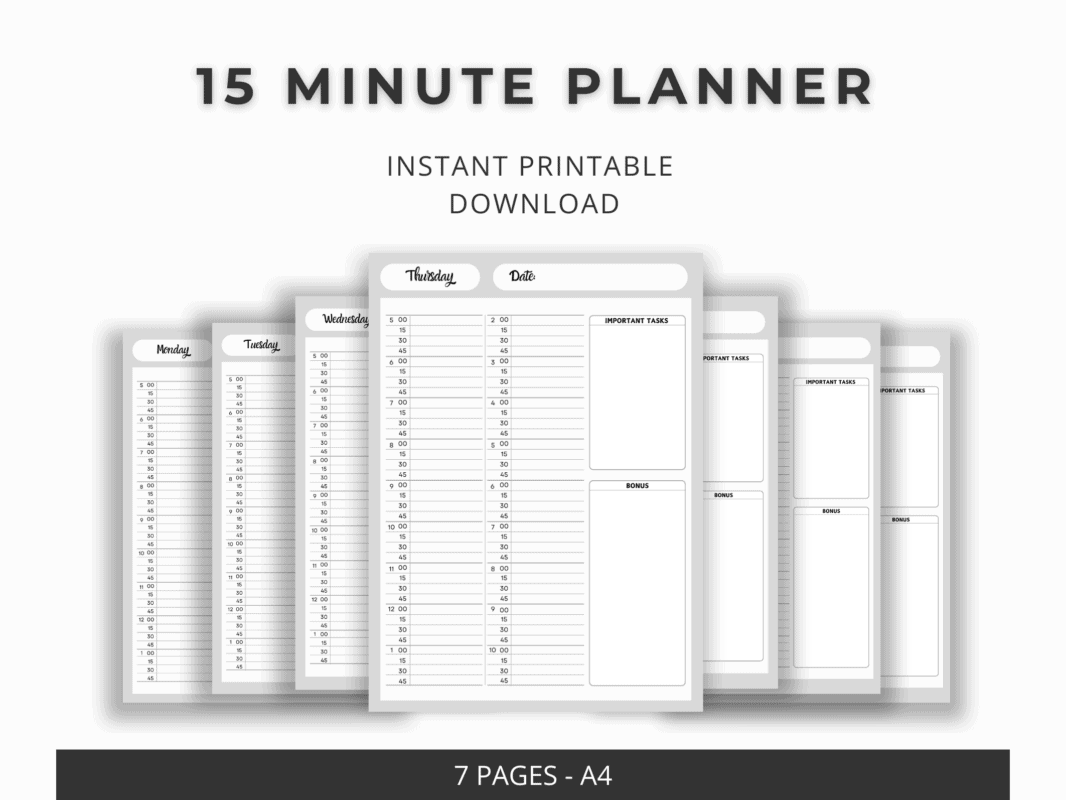 15 Minutes Planner Printable A4 | Appointment Tracker | Daily Hourly ...