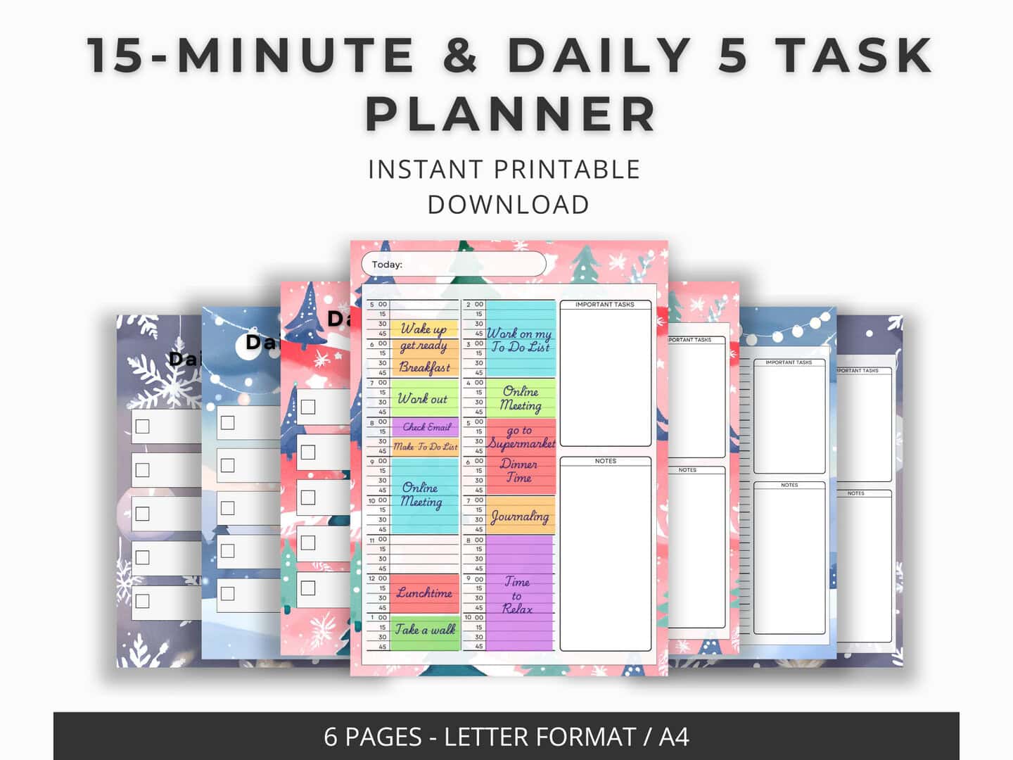 15-Minute Planner + Daily 5 Task Planner Printable A4/US Letter ...