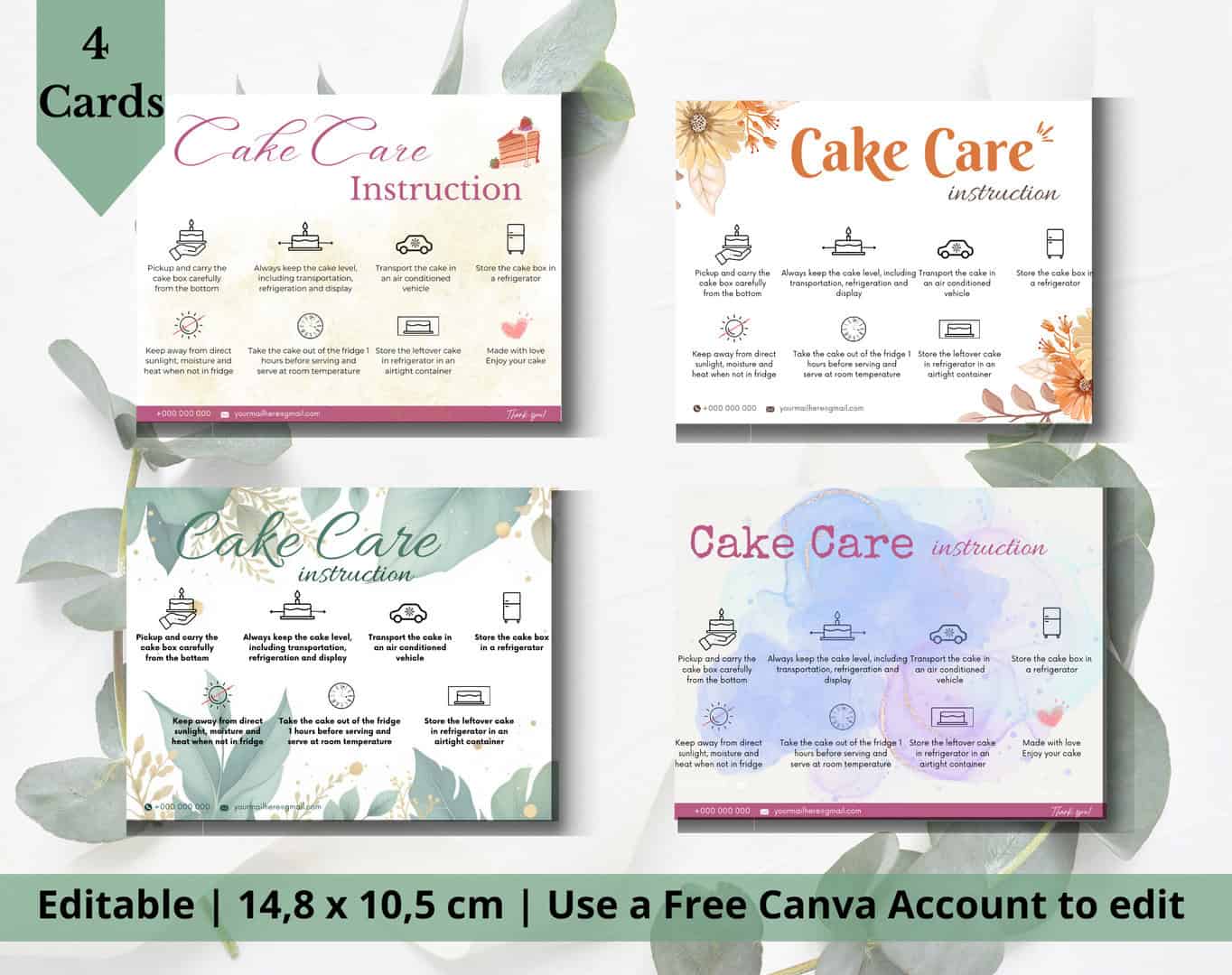 Custom Cake Care Card: Editable Templates for Bakers - Temzli