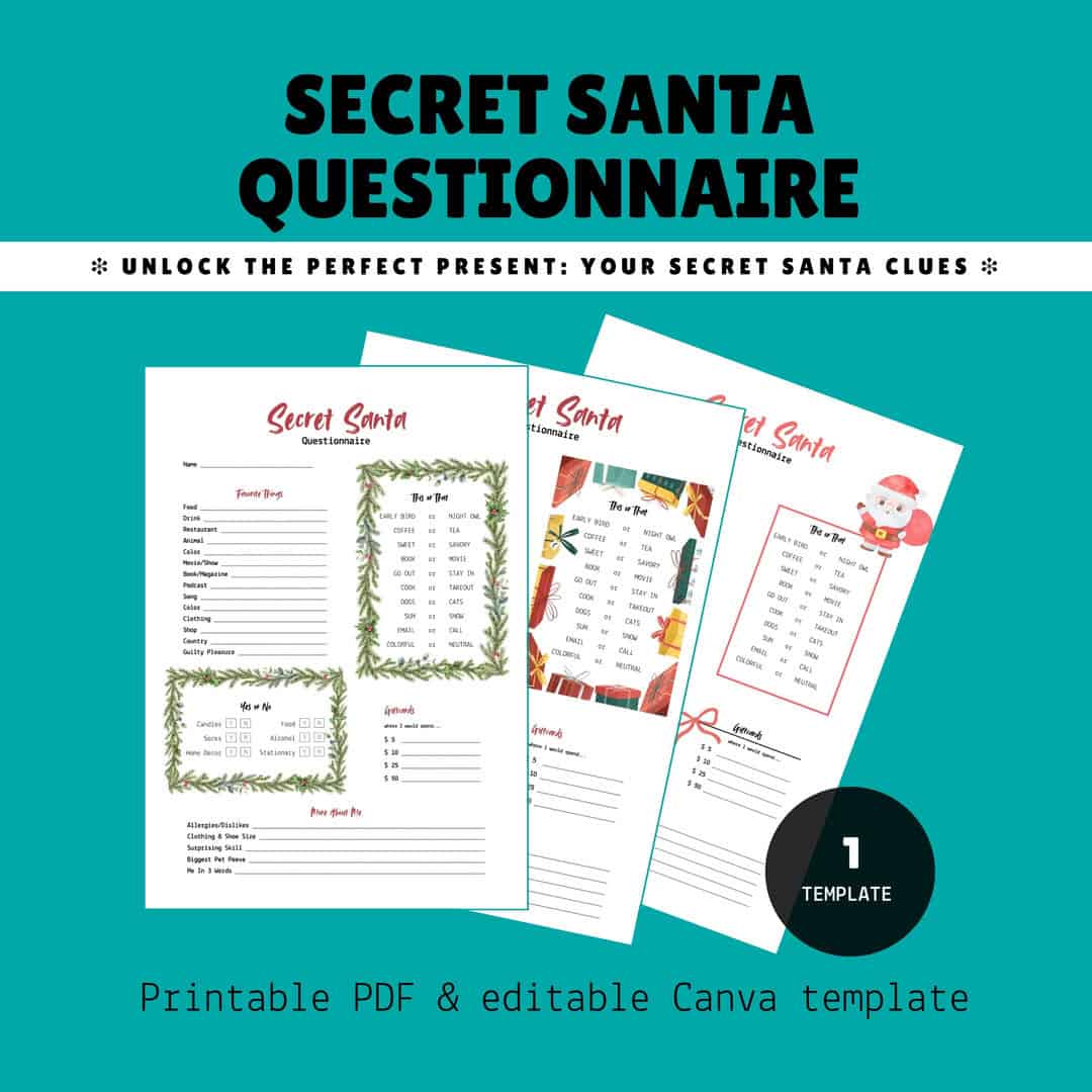 Secret Santa Questionnaire | Christmas Wish List | Printable Secret ...