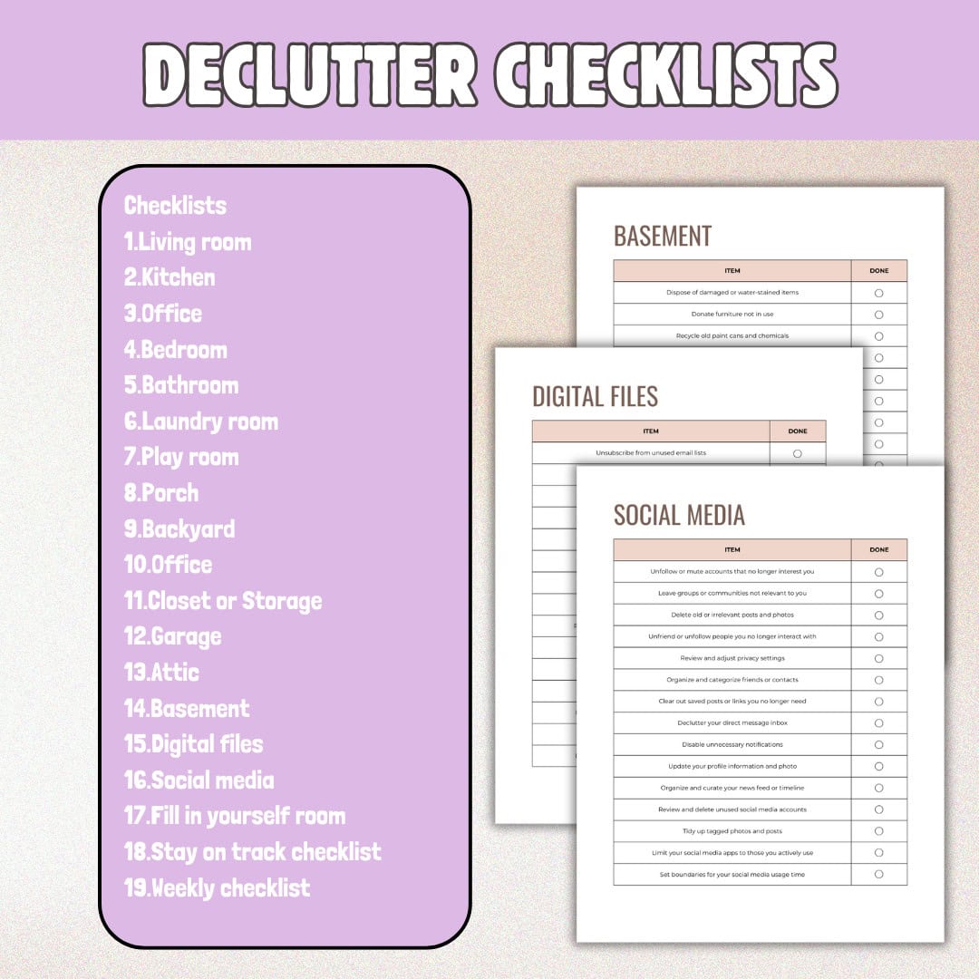 19 Declutter Checklists, Weekly Cleaning Schedule, Printable Checklist, Digital Download ...