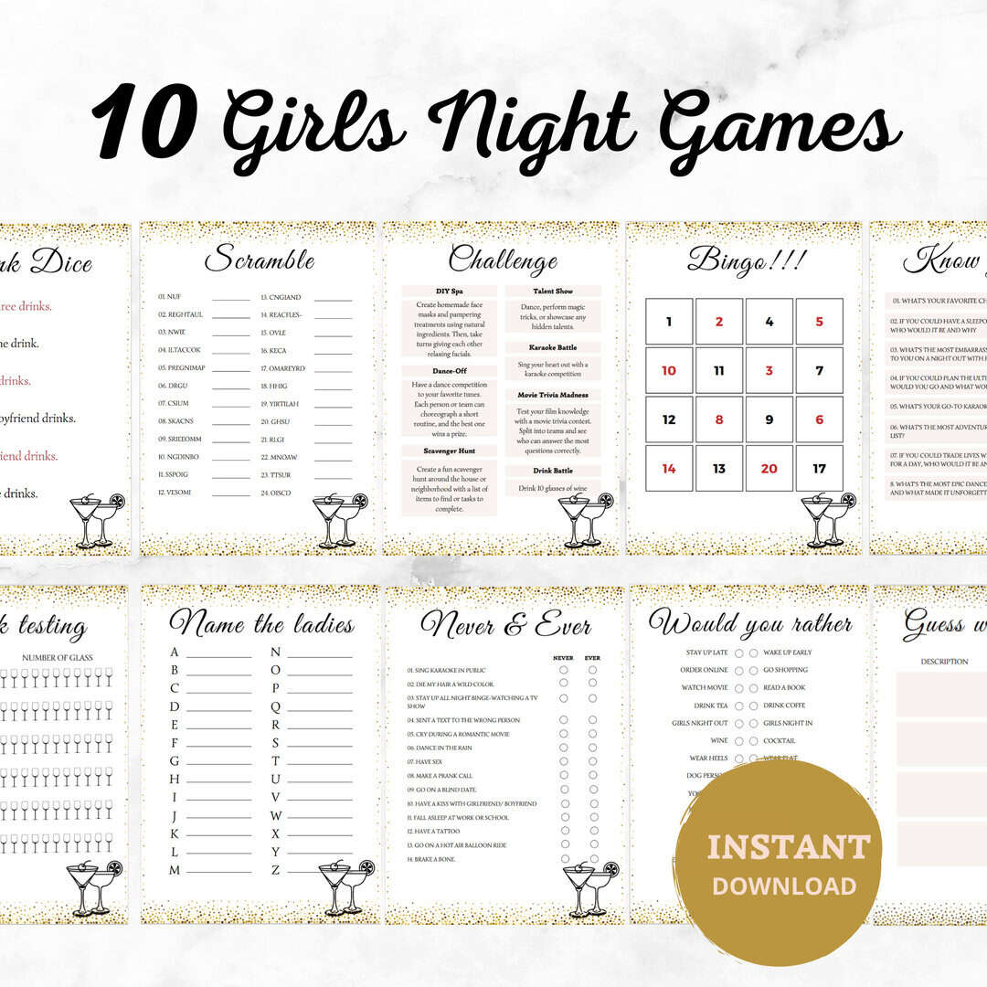 10 Girls Night Games printable for an evening full of fun I Digital PDF ...