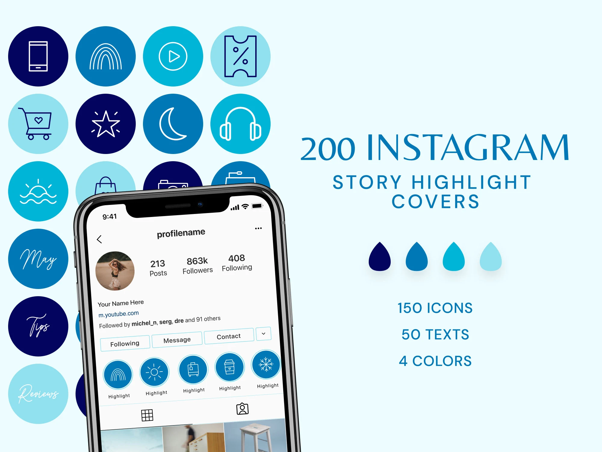 Blue Instagram Highlight Covers | 200 Blue Text & Icon IG Story ...