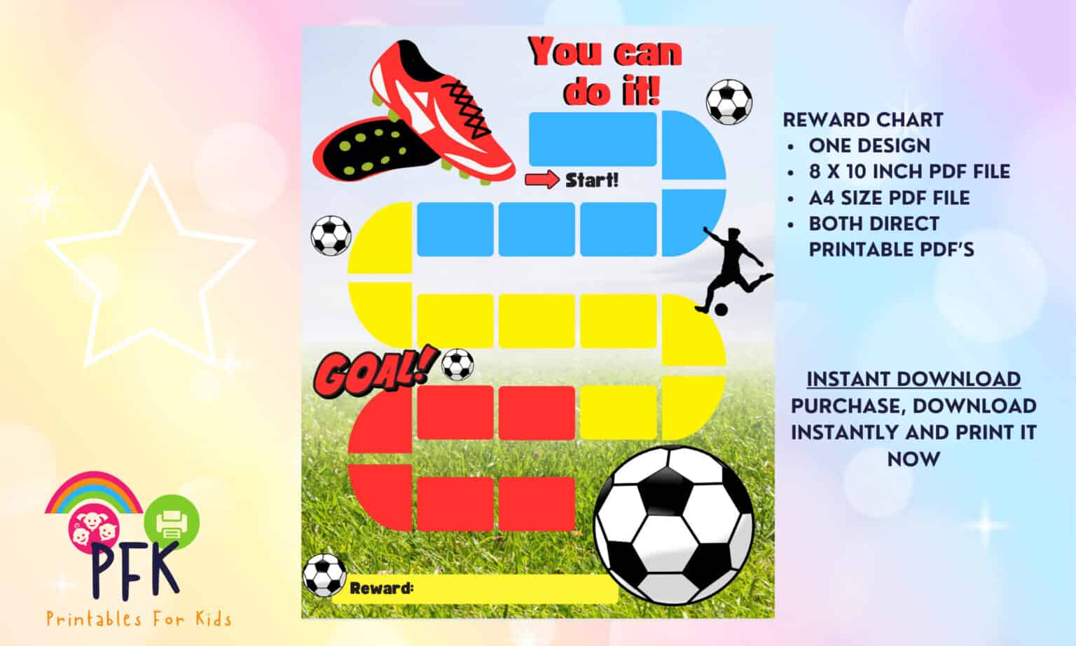 Soccer Reward Chart | Kids Routine Sticker Chart | Digital printable ...