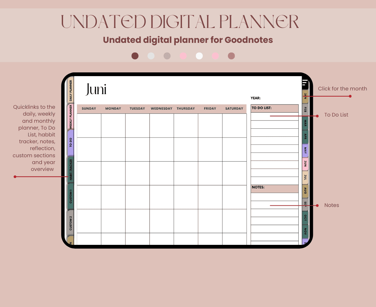 Digital planner, Goodnotes planner undated, monthly digital planner ...