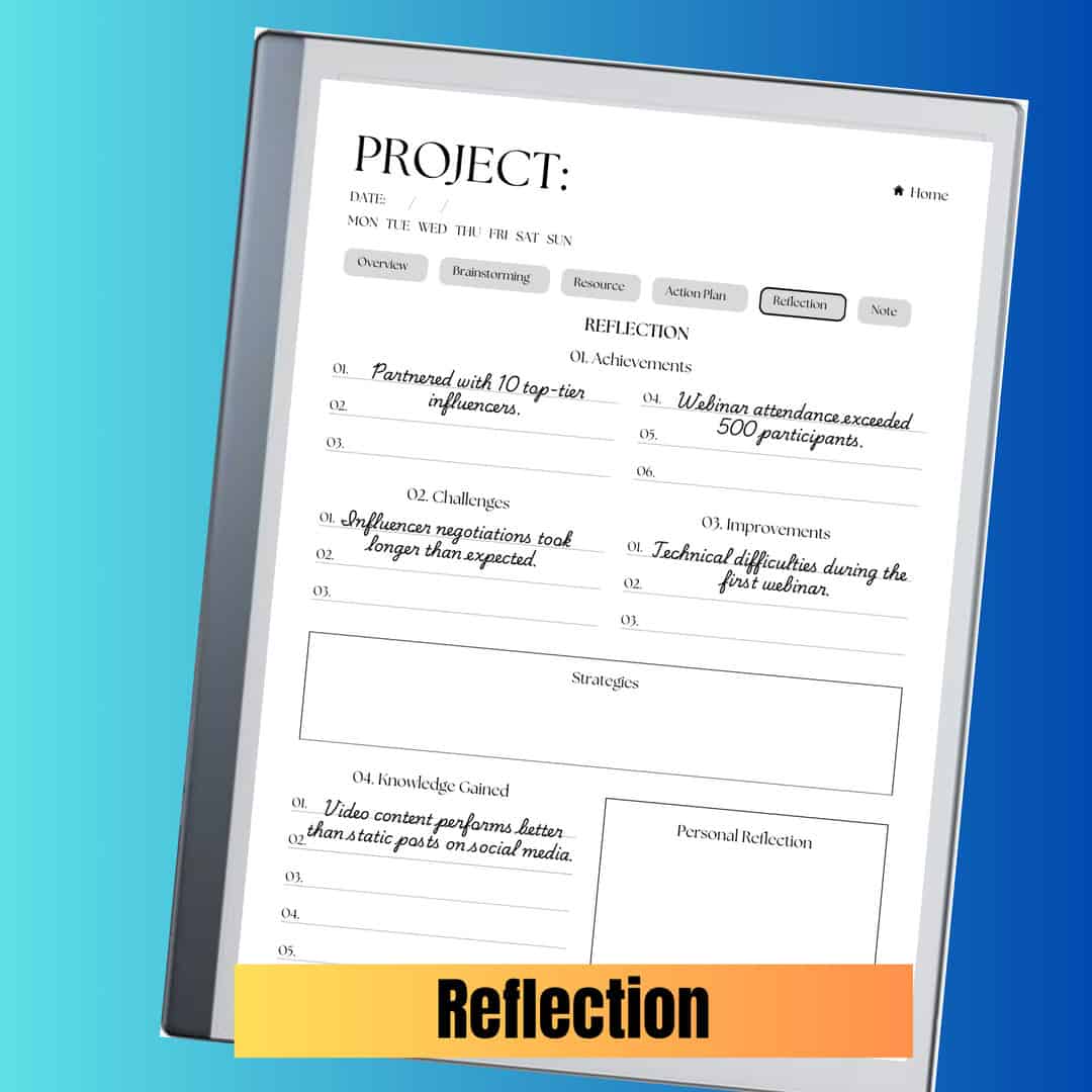 Project Planner For Remarkable 1 & 2, ReMarkable template, Hyperlinked ...