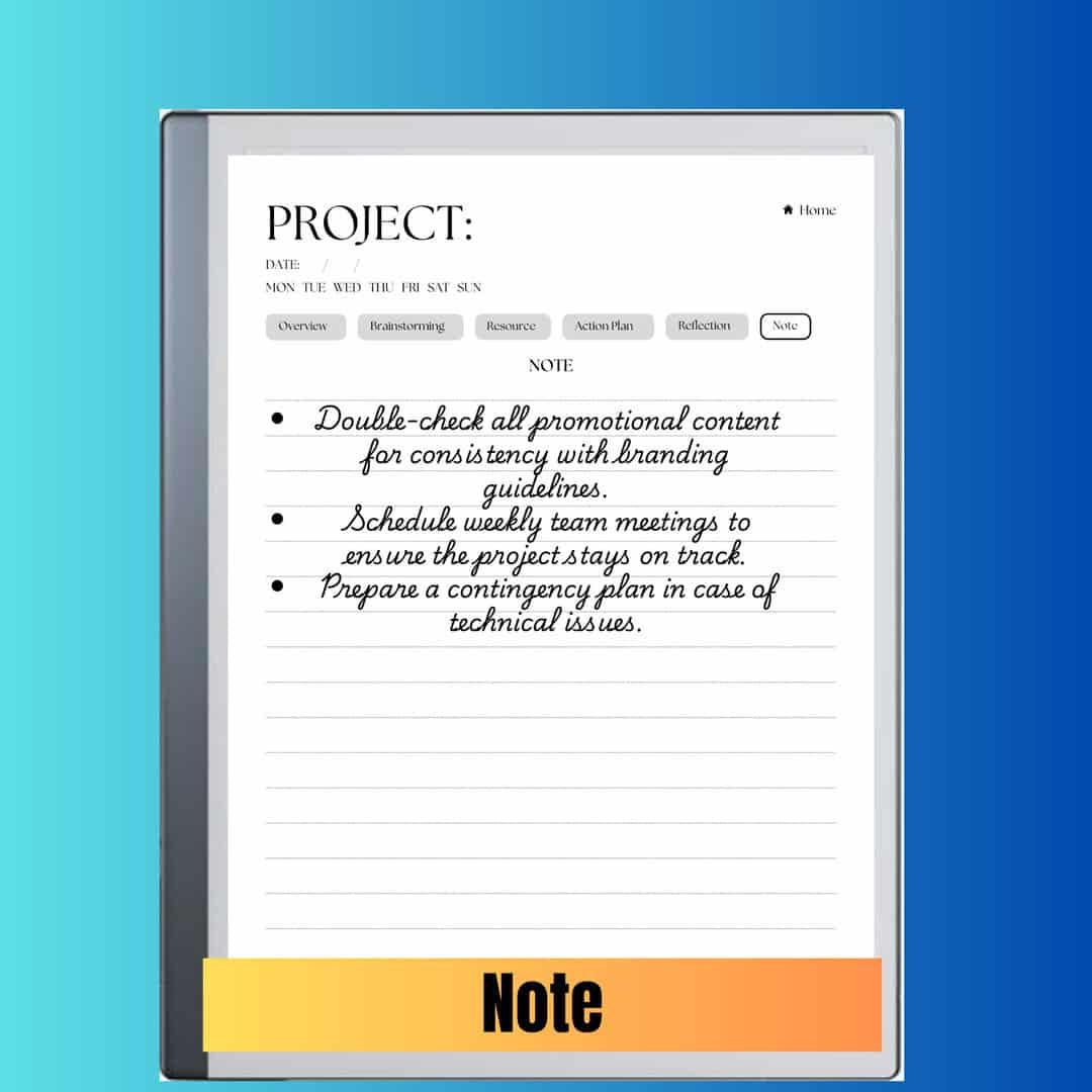 Project Planner For Remarkable 1 & 2, ReMarkable template, Hyperlinked ...