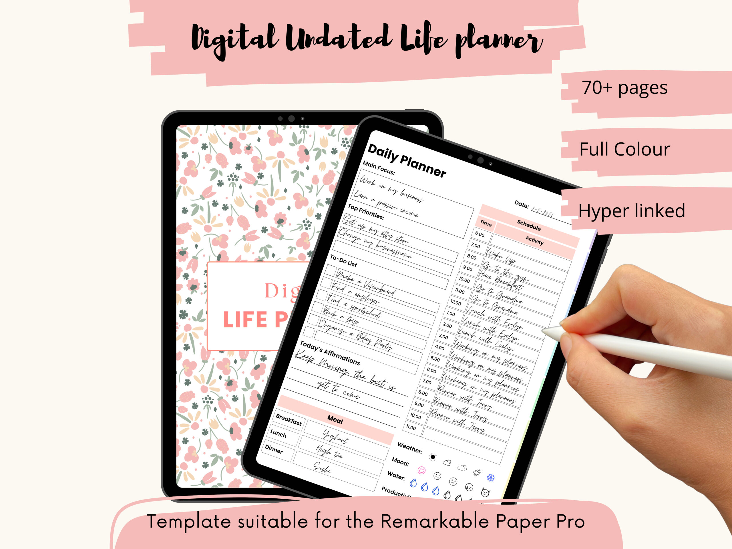 Digital Life Planner suitable for reMarkable Paper Pro | Undated ...