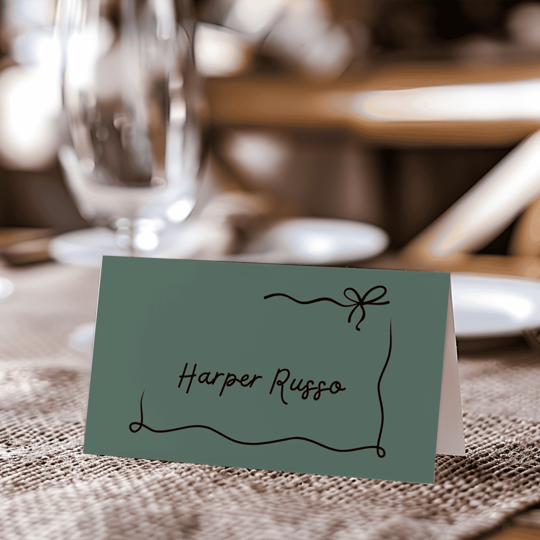 Wavy Place Cards Sage Green | Digital Calligraphy Name Card Template ...