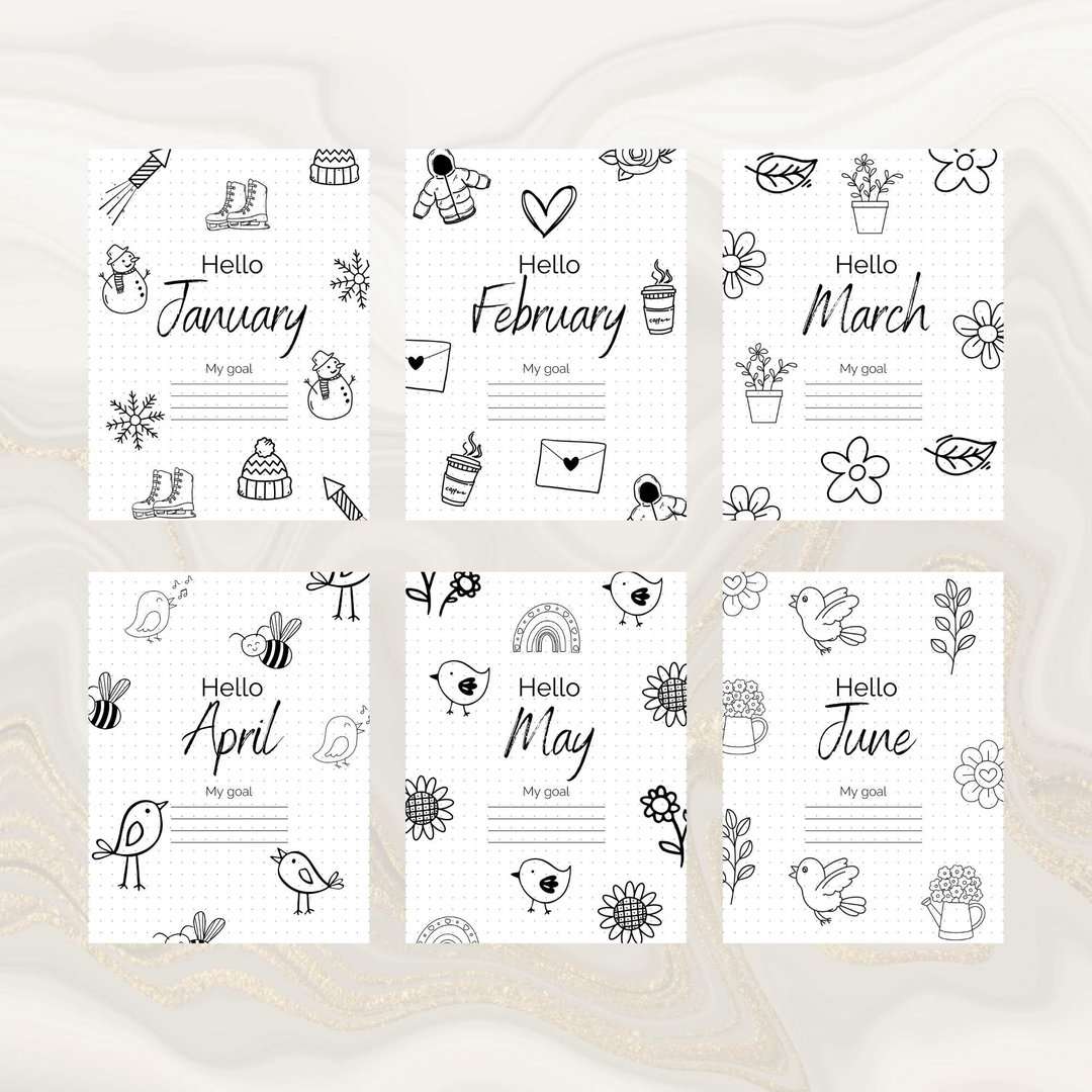 12 Month Bullet Journal Covers | Printable Title Pages | Monthly Cover ...