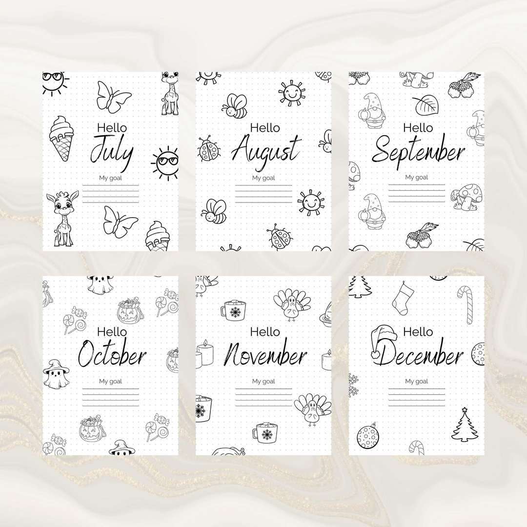 12 Month Bullet Journal Covers | Printable Title Pages | Monthly Cover ...