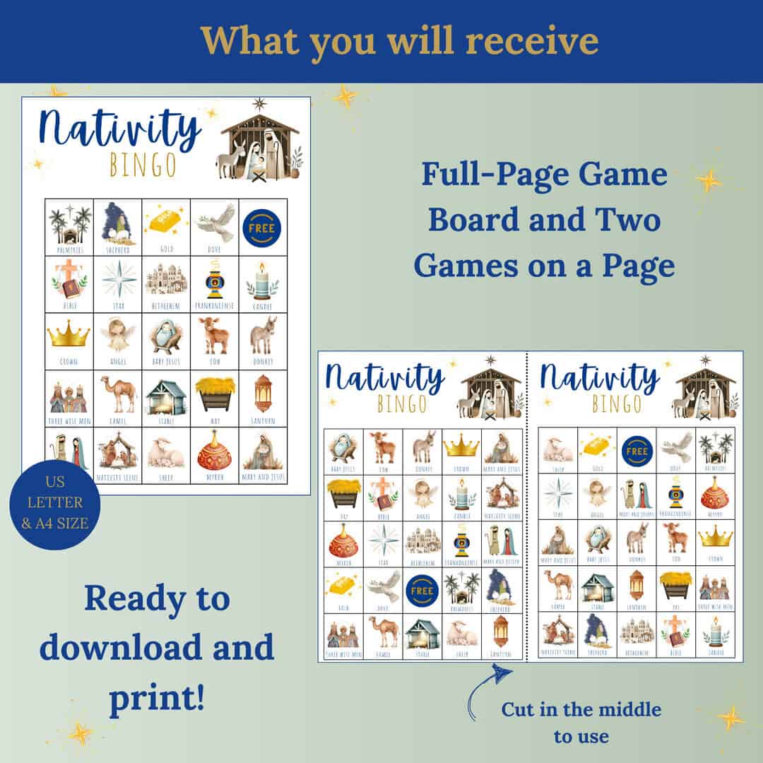 Nativity Bingo Game – 30 Printable Cards, Perfect for Church, Bible ...