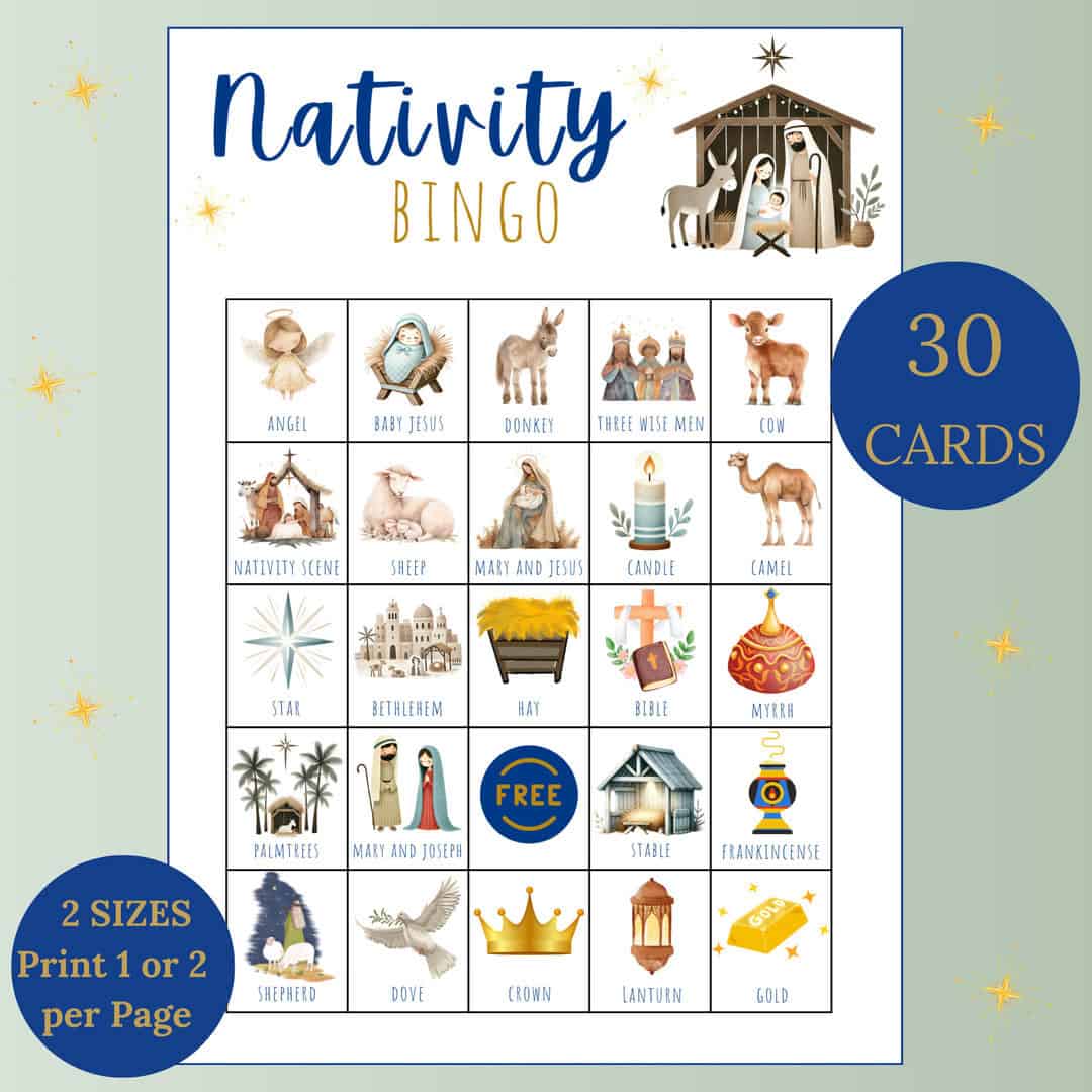 Nativity Bingo Game – 30 Printable Cards, Perfect for Church, Bible ...
