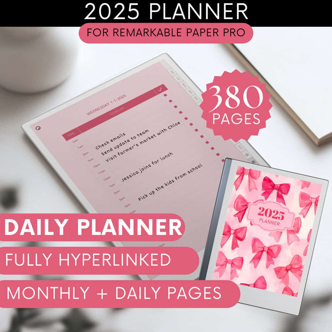 For Remarkable Paper Pro Planner 2025 Hourly Planner | Color Pink ...