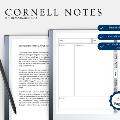 Cornell notes, reMarkable 2, Note taking, Note taking template, Cornell ...
