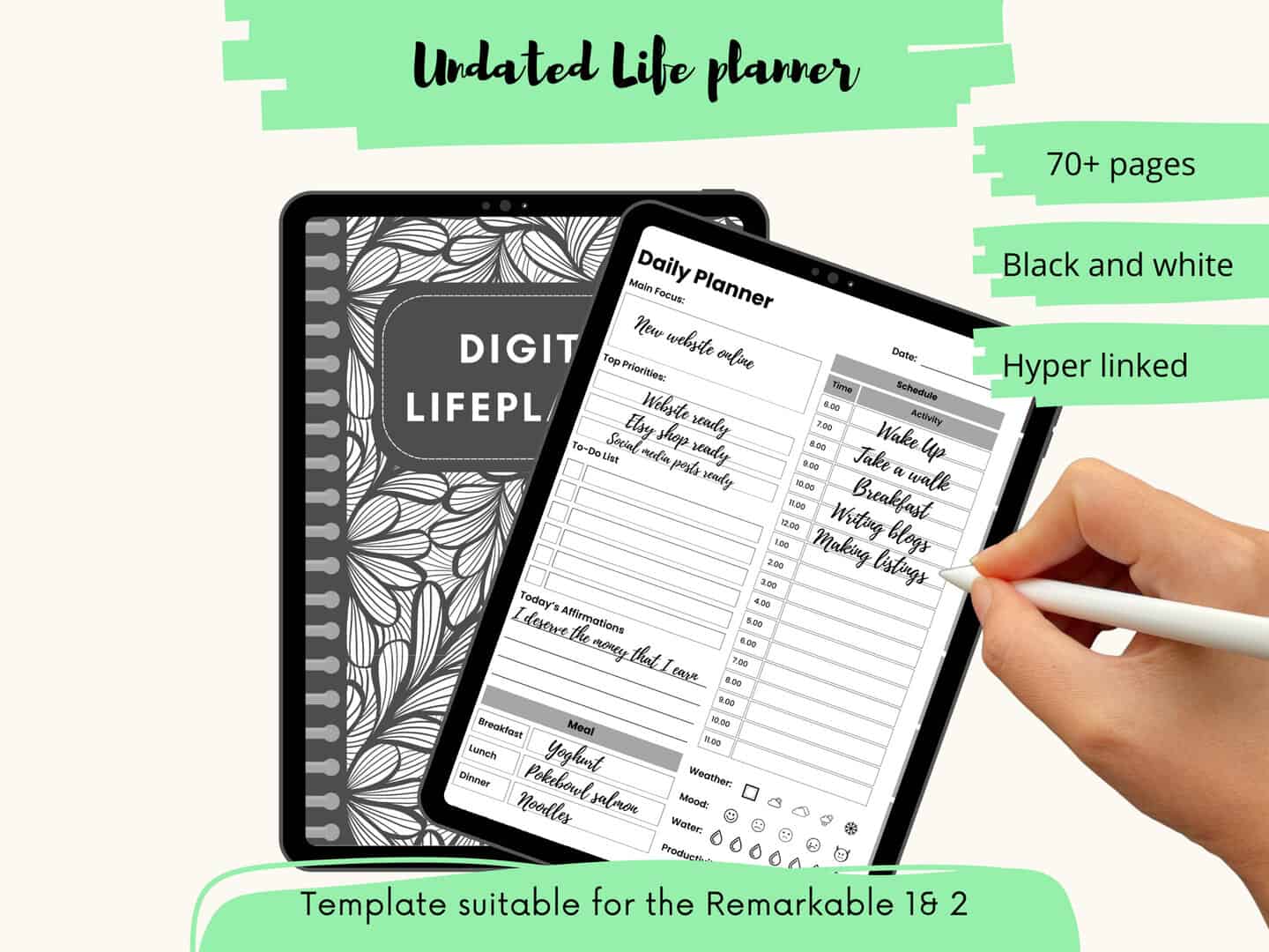 Digital Life Planner Template for reMarkable 1 & 2- Interactive planner ...