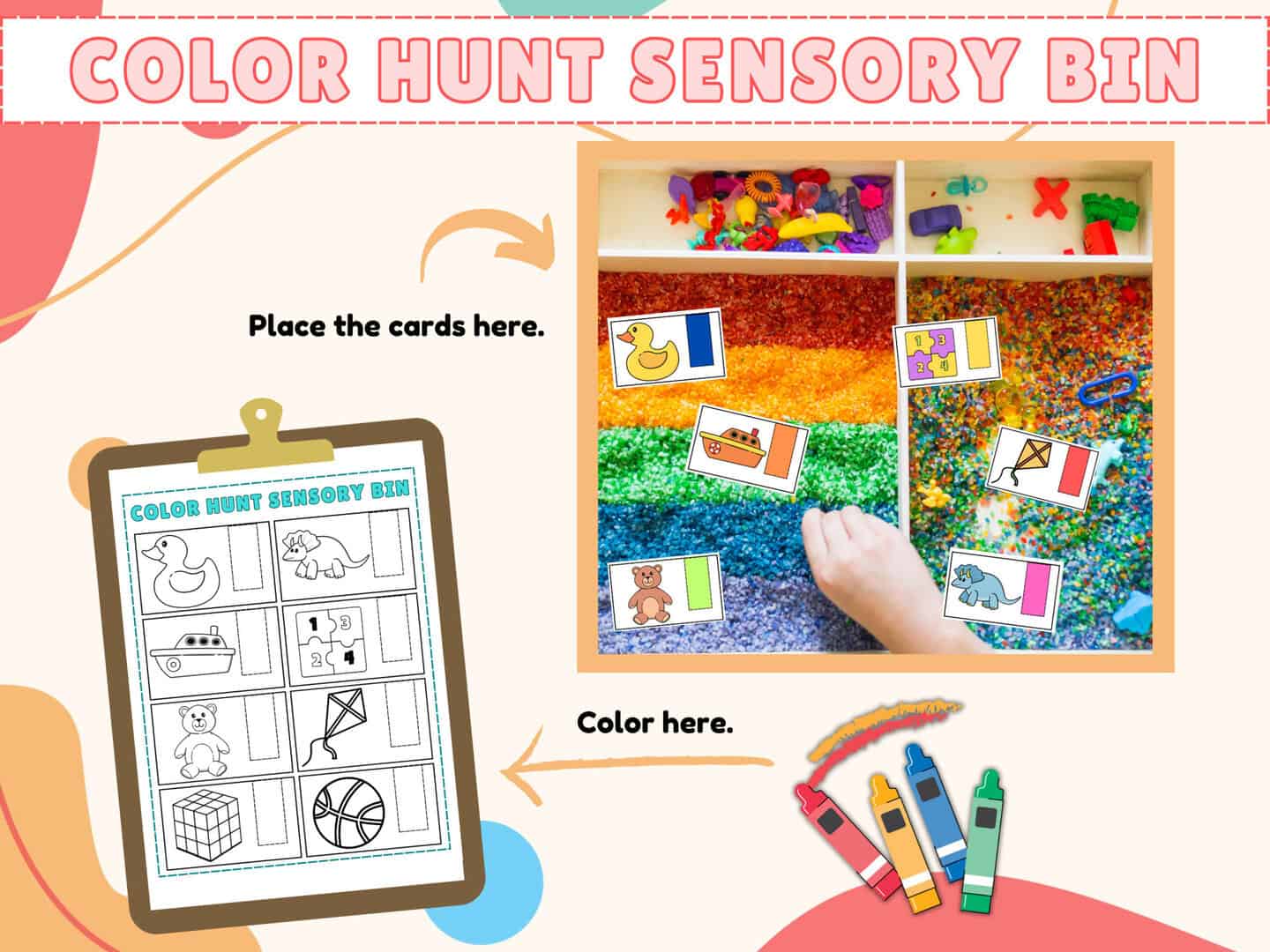 Color Hunt Sensory Bin Cards, Learning Activities, Animal Sensory Bin ...