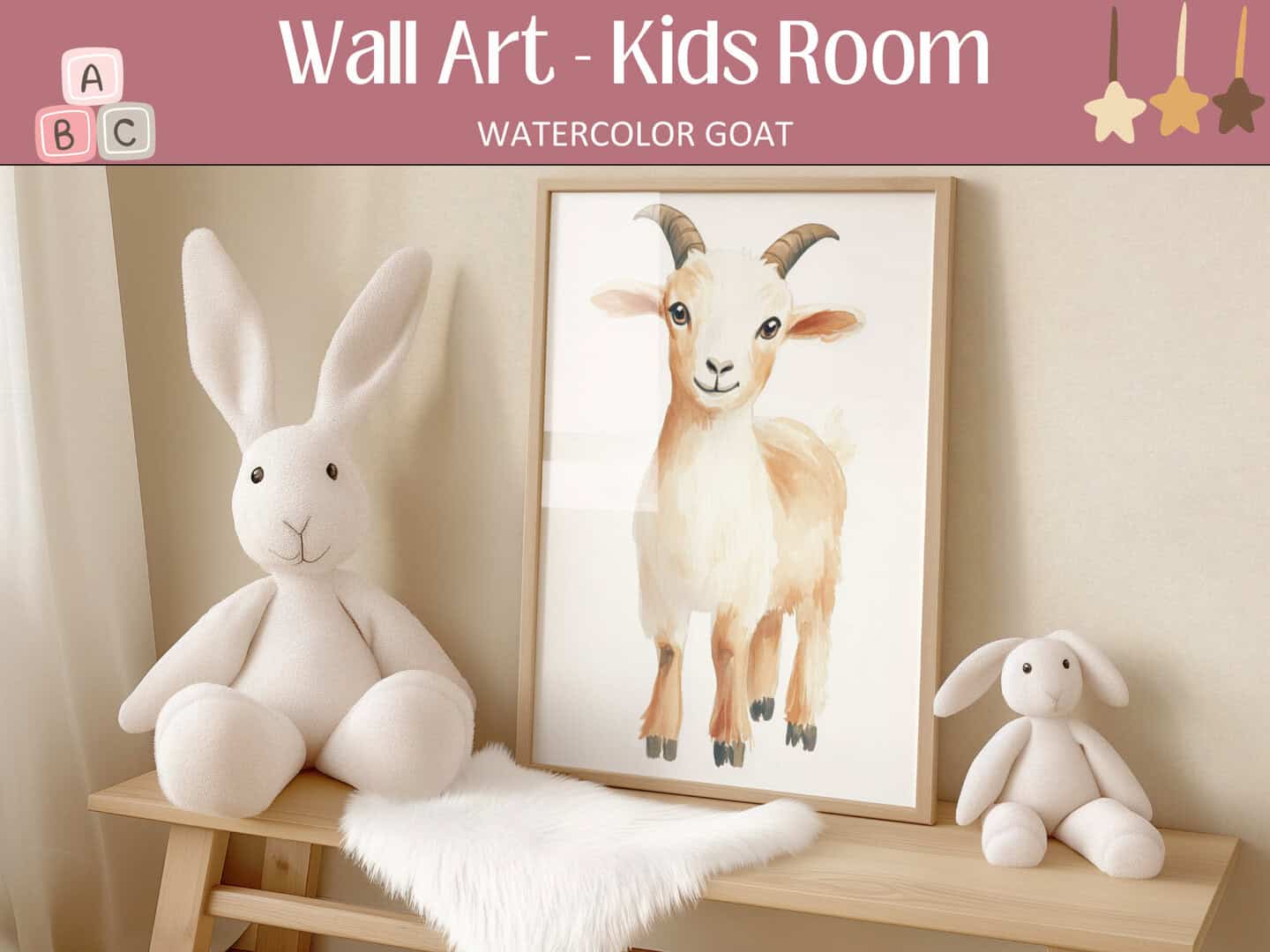 Watercolor Goat Nursery Wall Art, Kids Room Digital Print, Farm Animal ...