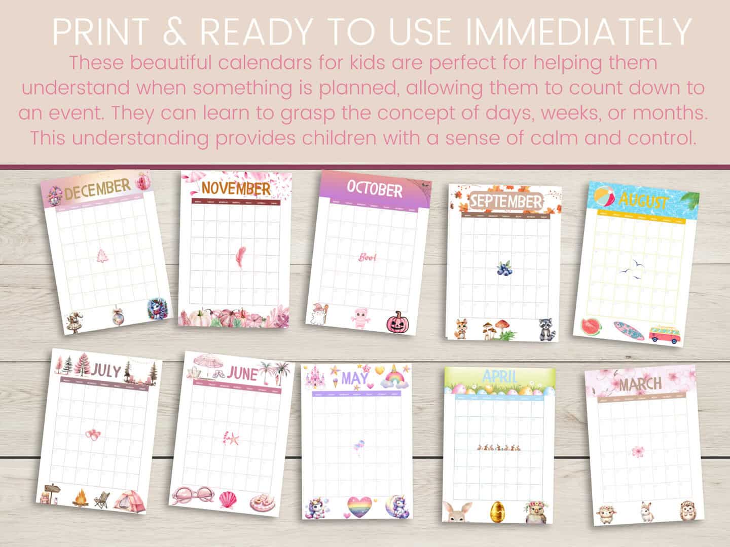 Printable Pink Girly 2025 Kids Calendar for Fun and Easy Planning Wall ...
