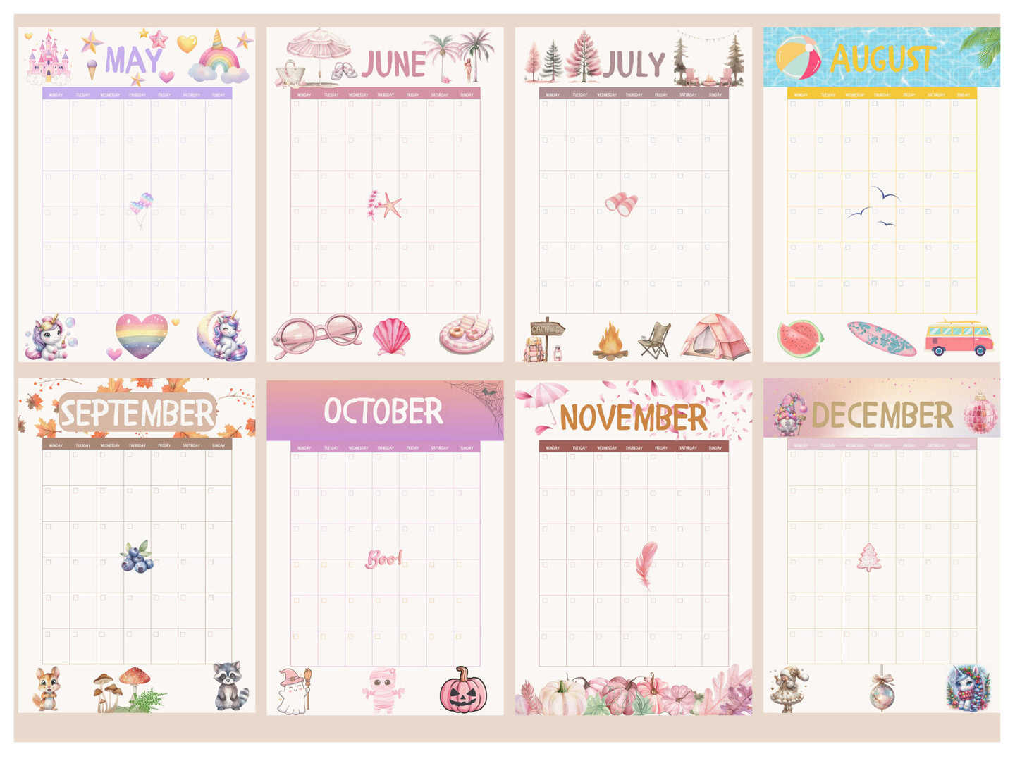 Printable Pink Girly 2025 Kids Calendar for Fun and Easy Planning Wall ...