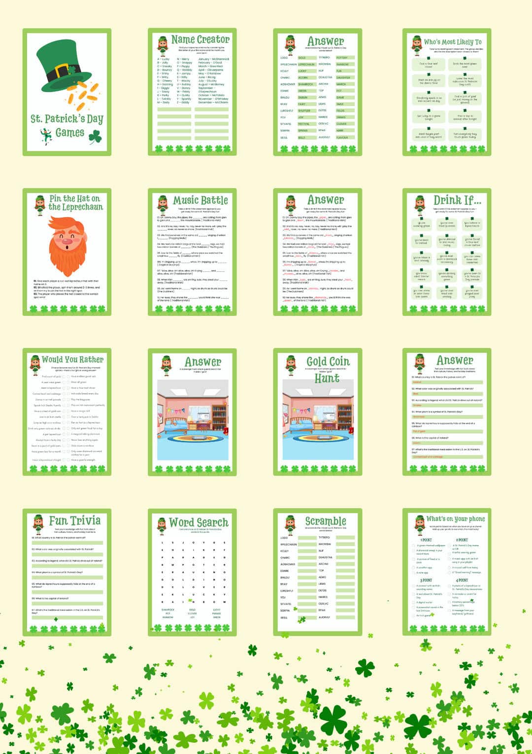 St. Patrick's day game bundle, St Patricks Day Games Printable, digital ...