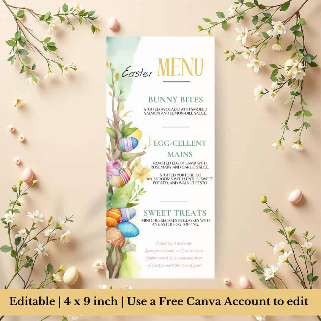 Customizable Easter Menu Card - Personalized Spring Dinner Menus for ...