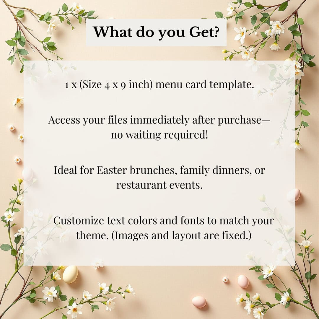 Customizable Easter Menu Card - Personalized Spring Dinner Menus for ...