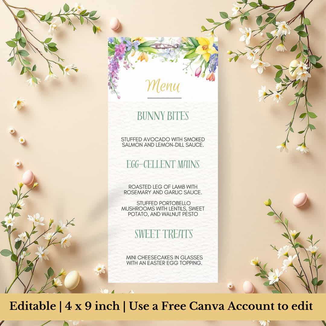 Customizable Easter Menu Card - Personalized Spring Dinner Menus for ...