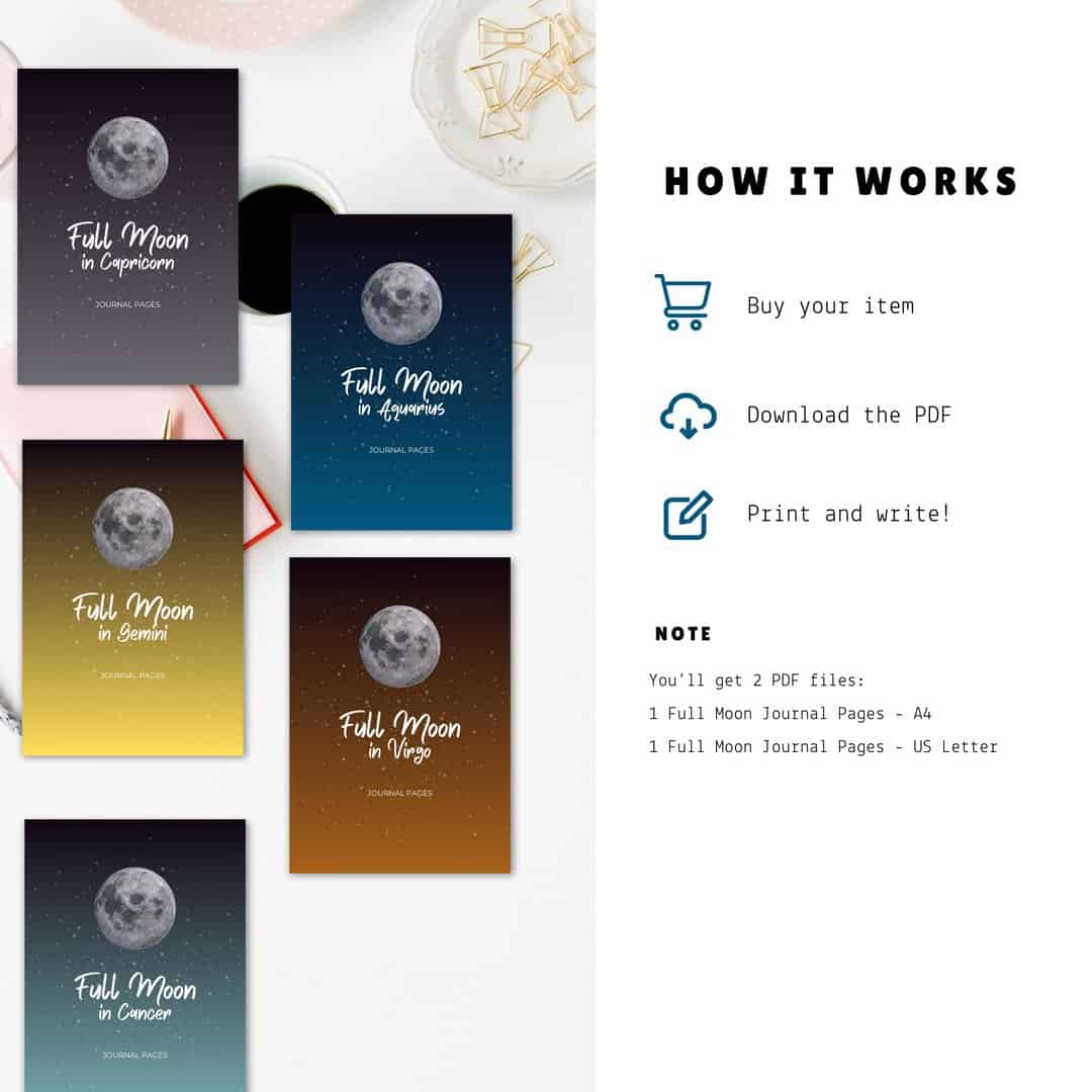 Full Moon Journal Pack | Printable Full Moon Zodiac Journal Collection ...