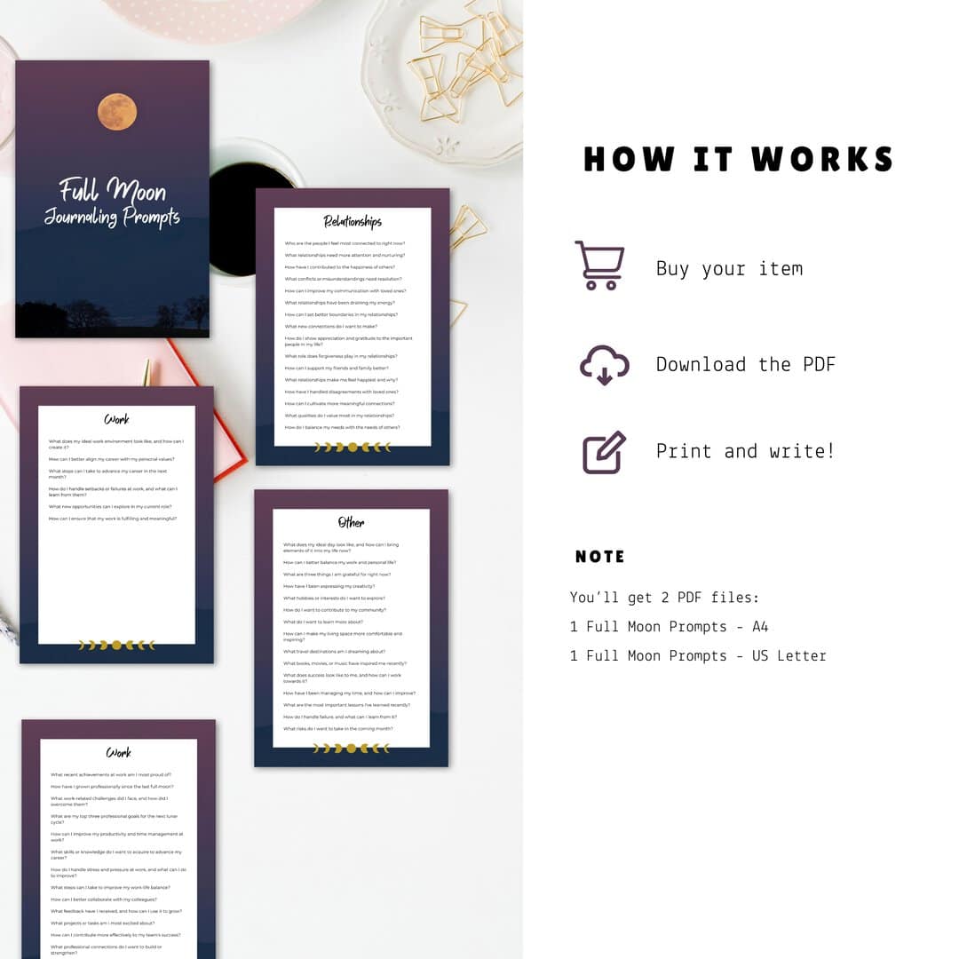 Full Moon Journaling Prompts | Printable Full Moon Prompts | Full Moon ...