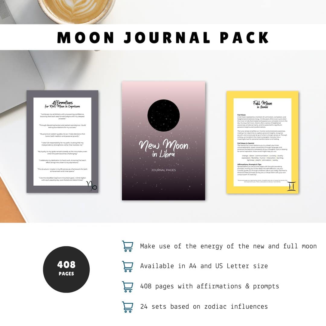 Moon Journal Pack | Printable Moon Zodiac Journal Collection | Moon Journaling Prompts | Moon ...
