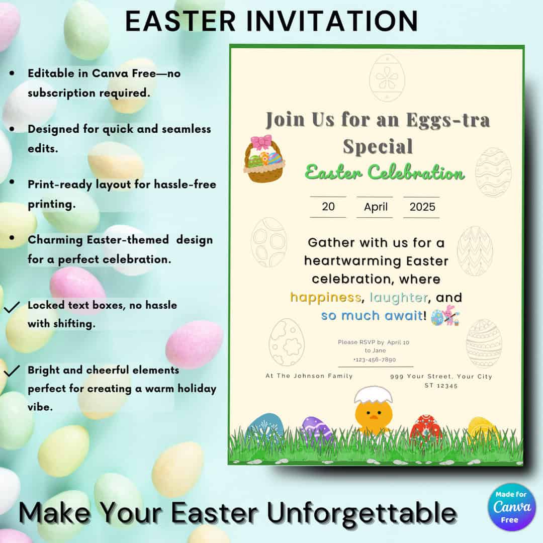 Easter invitation template | Easter invitation card Canva | Easter ...
