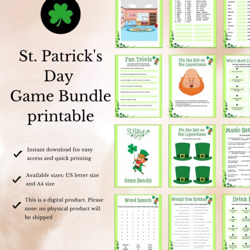 St. Patrick's Day Game Bundle – Fun & Printable Party Games for adults ...